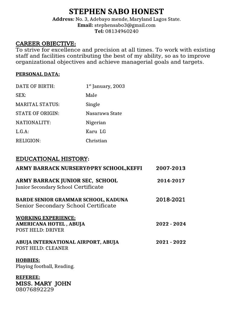 Stephen Sabo Resume Overview | PDF