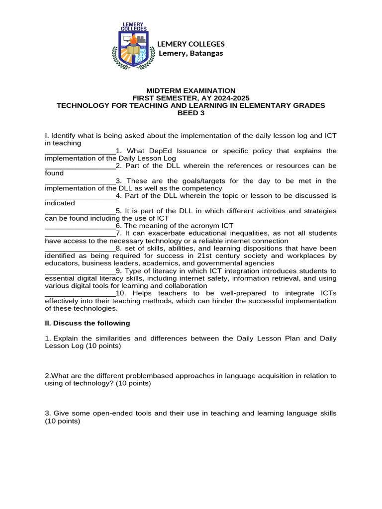 Midterm Examination | PDF