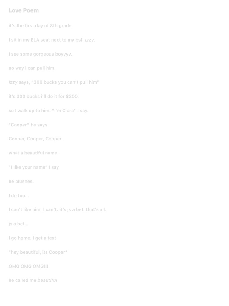 8th Grade Love Poem: A Bet Gone Wrong | PDF