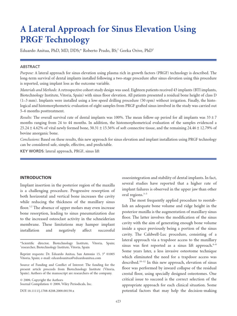 A Lateral Approach For Sinus Elevation Using PRGF Technology | PDF ...