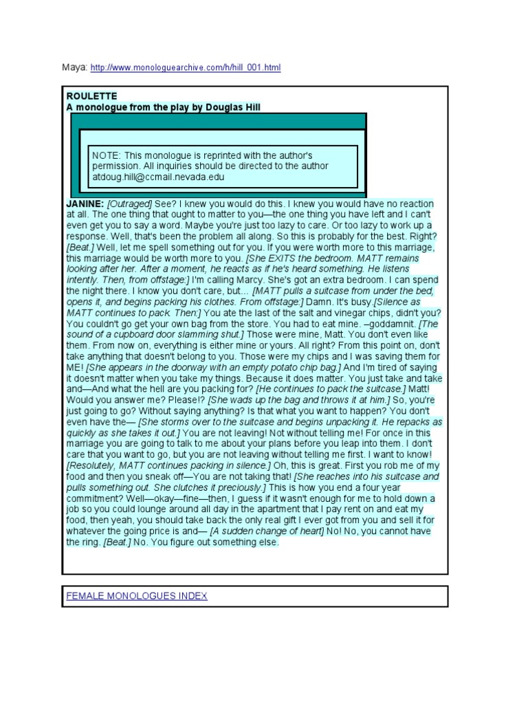 Grade 9 - Monologues | PDF