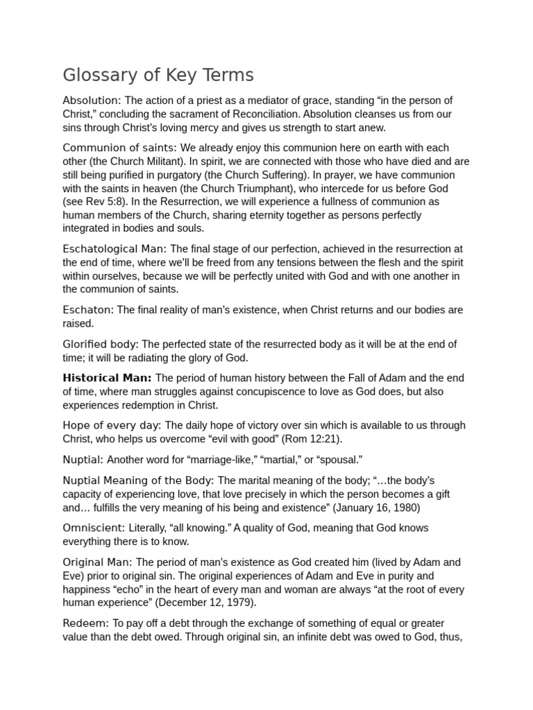 Glossary of Key Terms 1 | PDF | Religious Belief And Doctrine ...