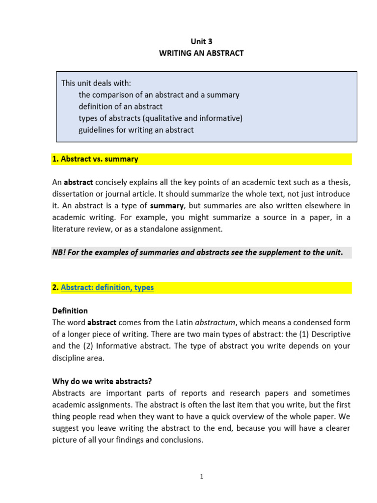 Writing an abstract | PDF | Abstract (Summary) | Thesis