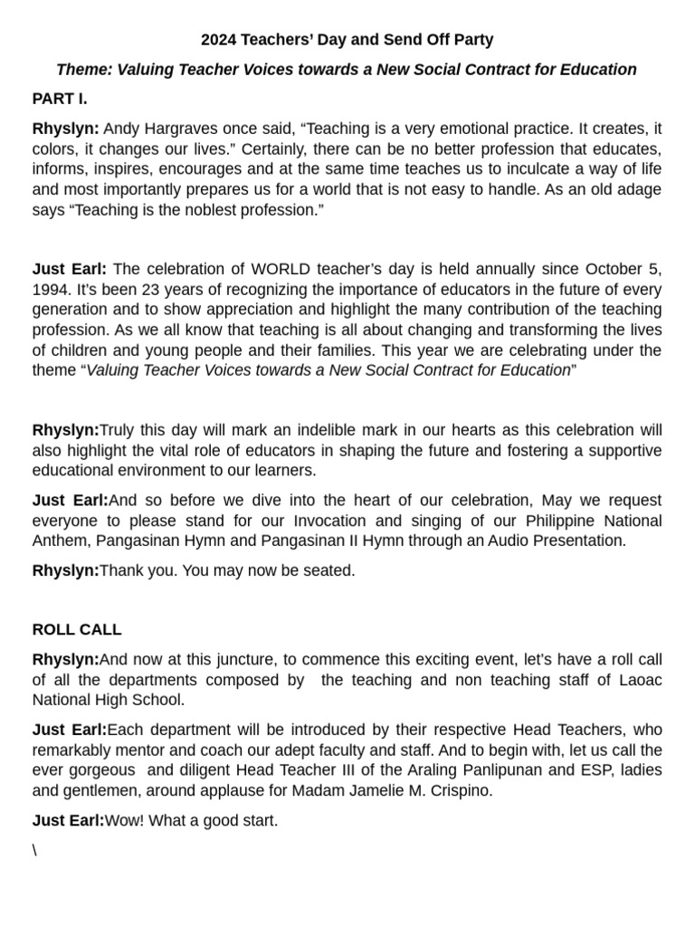 2024 Teachers Day Script | PDF