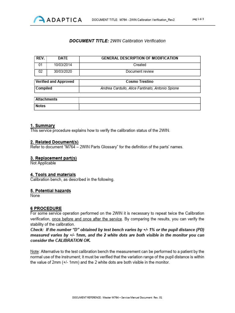 M764 - 2WIN Calibration Verification | PDF | Calibration