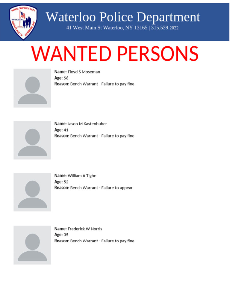 Wanted Persons List - Waterloo Police | PDF