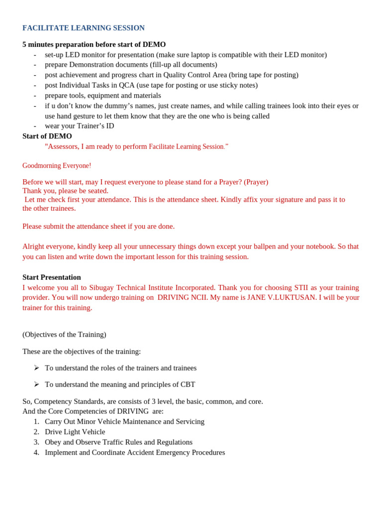 TMC script-FACILITATE LEARNING SESSIONeleditedscript-11 | PDF | Learning | Personal Trainer