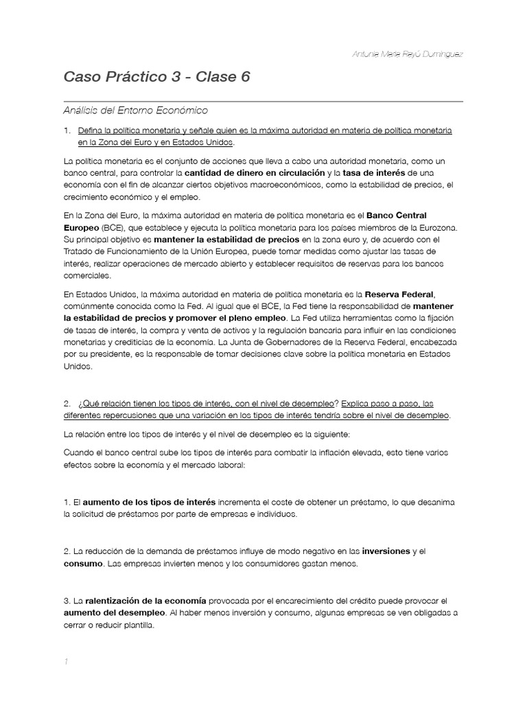 Caso PrÃ¡ctico 3 - Clase 6 | PDF | La política monetaria | Banco central europeo