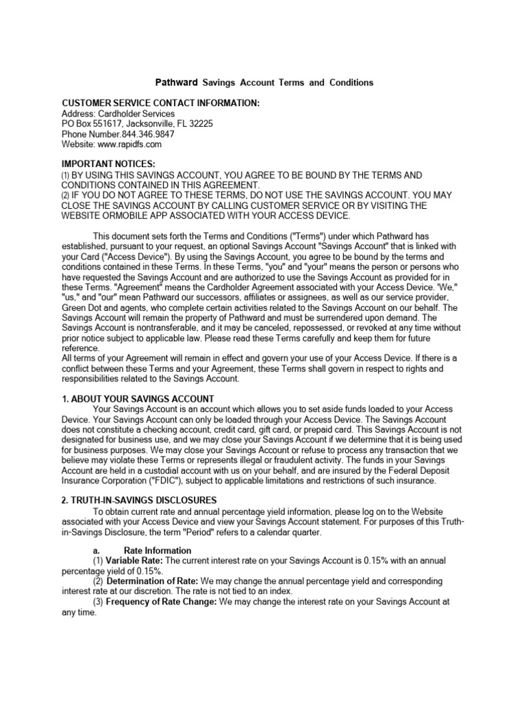 Pathward Savings Account Terms and Conditions | PDF | Savings Account ...