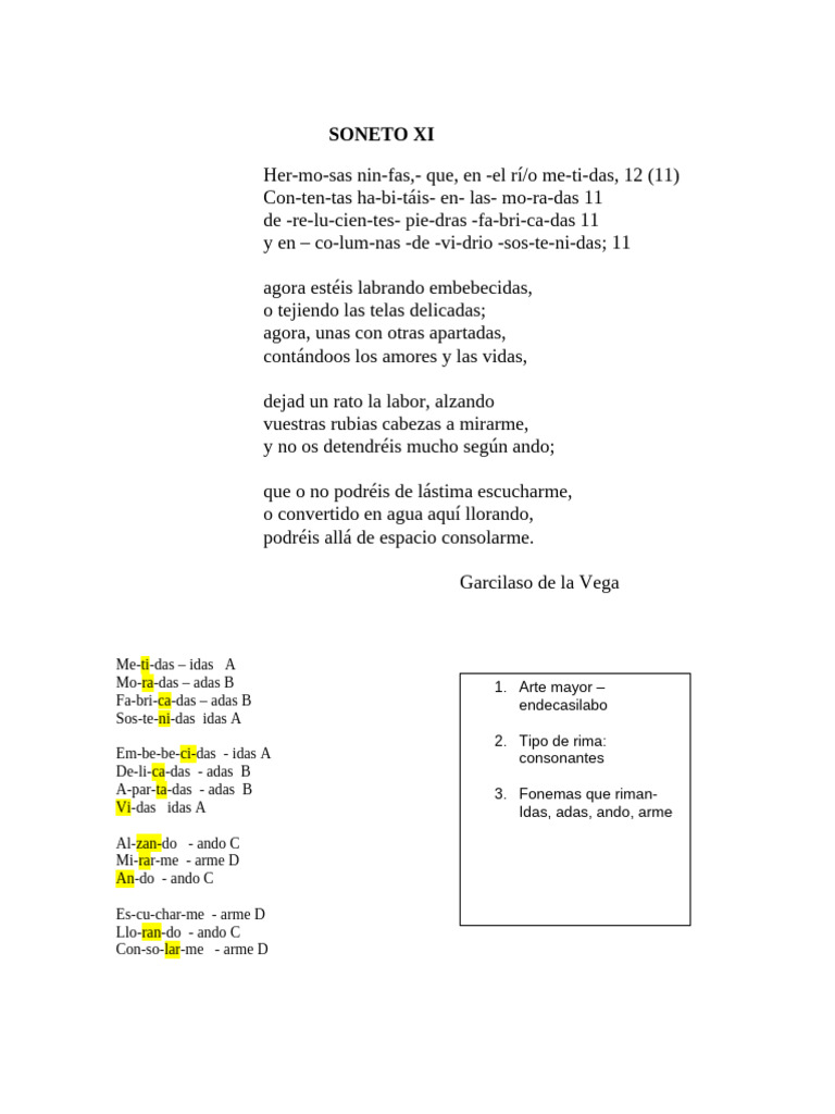 SONETO XI en Línea | PDF