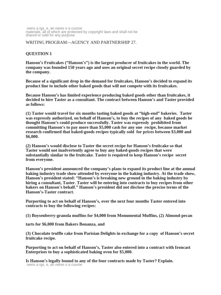 Writing Program (ALL QS) | PDF | Law Of Agency | Legal Liability