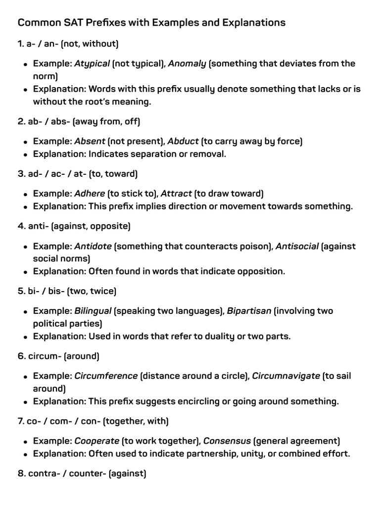 Common SAT Prefixes With Examples and Explanations | PDF