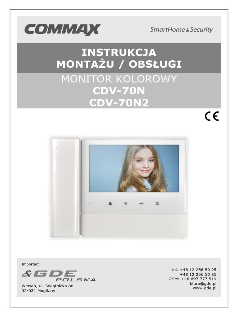 Instrukcja Montażu / Obsługi CDV-70N CDV-70N2: Monitor Kolorowy | PDF