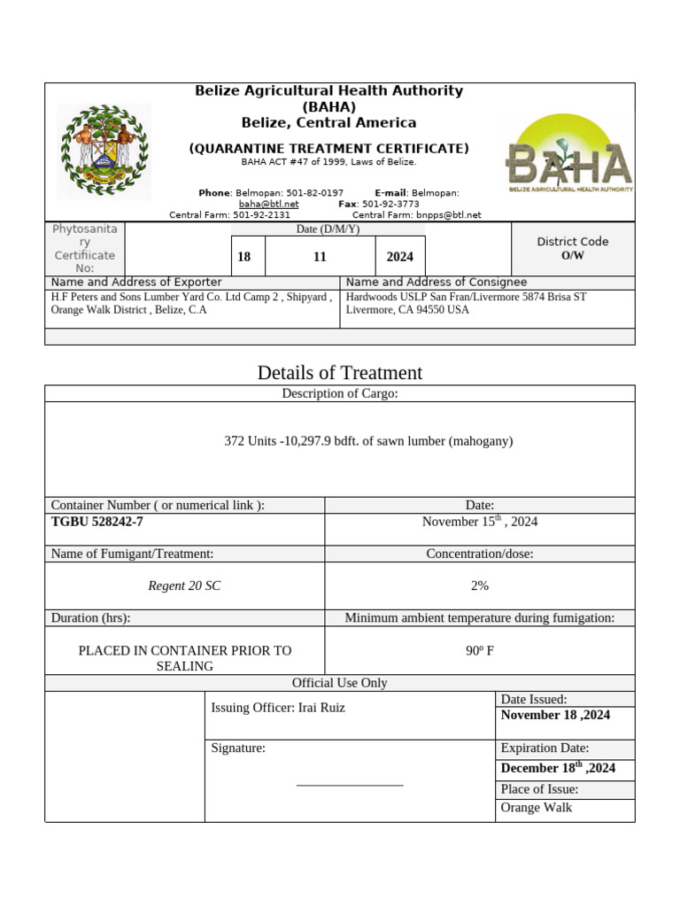 Belize Agricultural Health Authority | PDF
