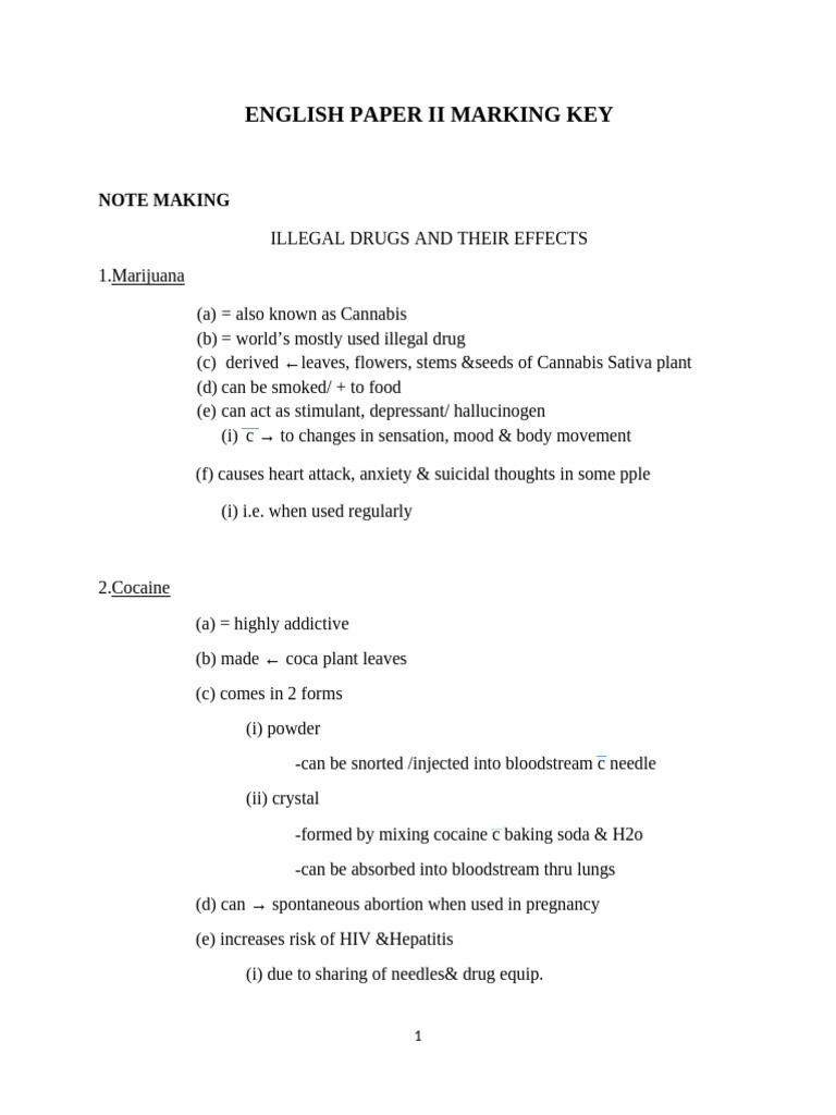 English Paper II Marking Key | PDF | Cannabis (Drug) | Cocaine