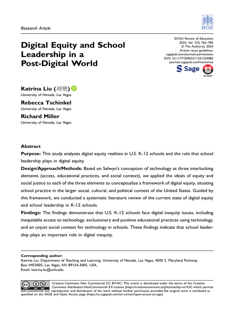 Digital Equity and School Leadership in A Post-Digital World | PDF ...