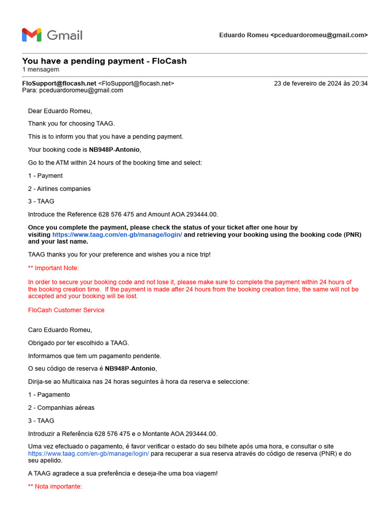 Gmail - You Have A Pending Payment - FloCash | PDF