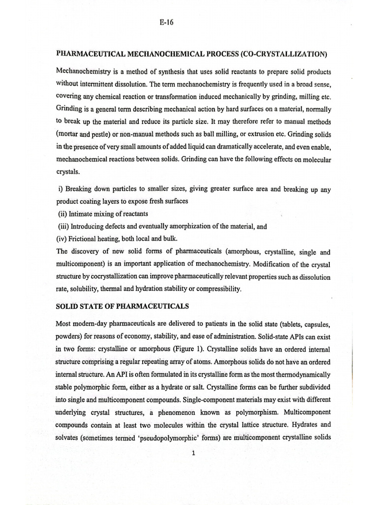 E16 - Pharmaceutical Mechanochemical Process (Co-Crystallization) (1) | PDF