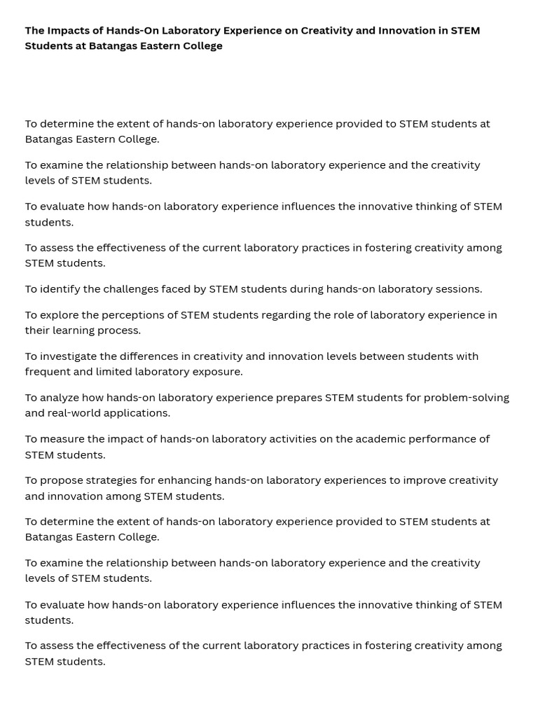 The Impacts of Hands-On Laboratory Experience on Creativity and ...