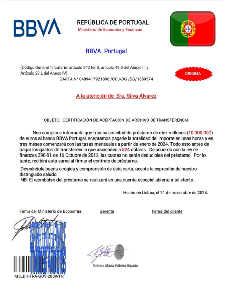 Certificado de Préstamo de BBVA | PDF