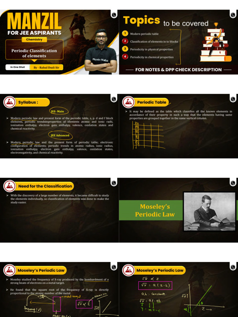 Periodic Classification of Elements - Class Notes - Manzil JEE 2025 | PDF
