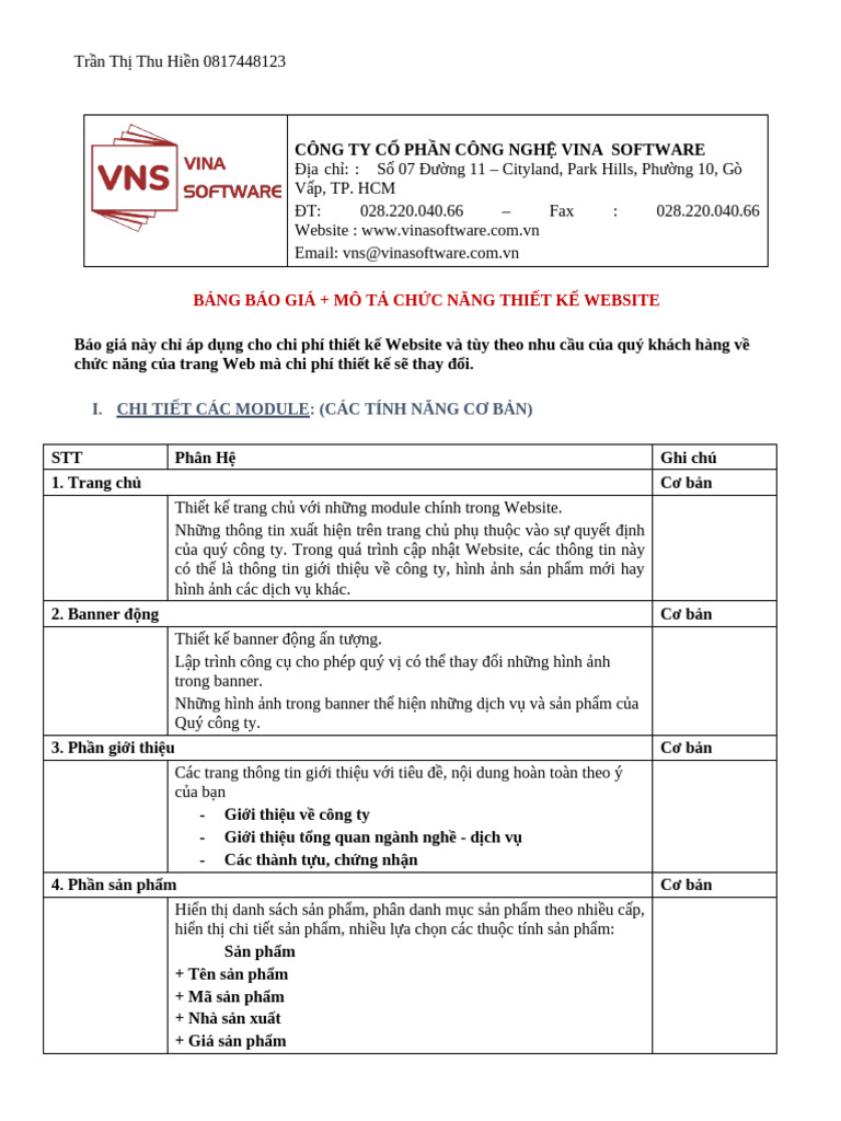 BÁO GIÁ WEBSITE & DỊCH VỤ VNS | PDF