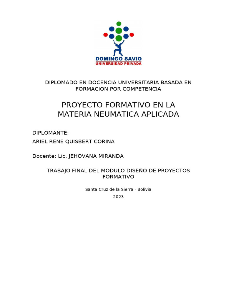 BORRADOR PROYECTO FORMATIVO | PDF | Neumática | Electrónica