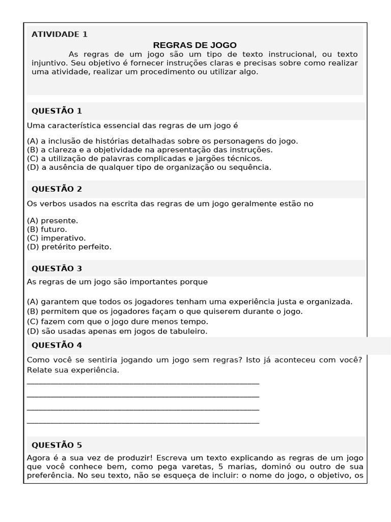 3 - Atividade - REGRAS DE JOGO | PDF