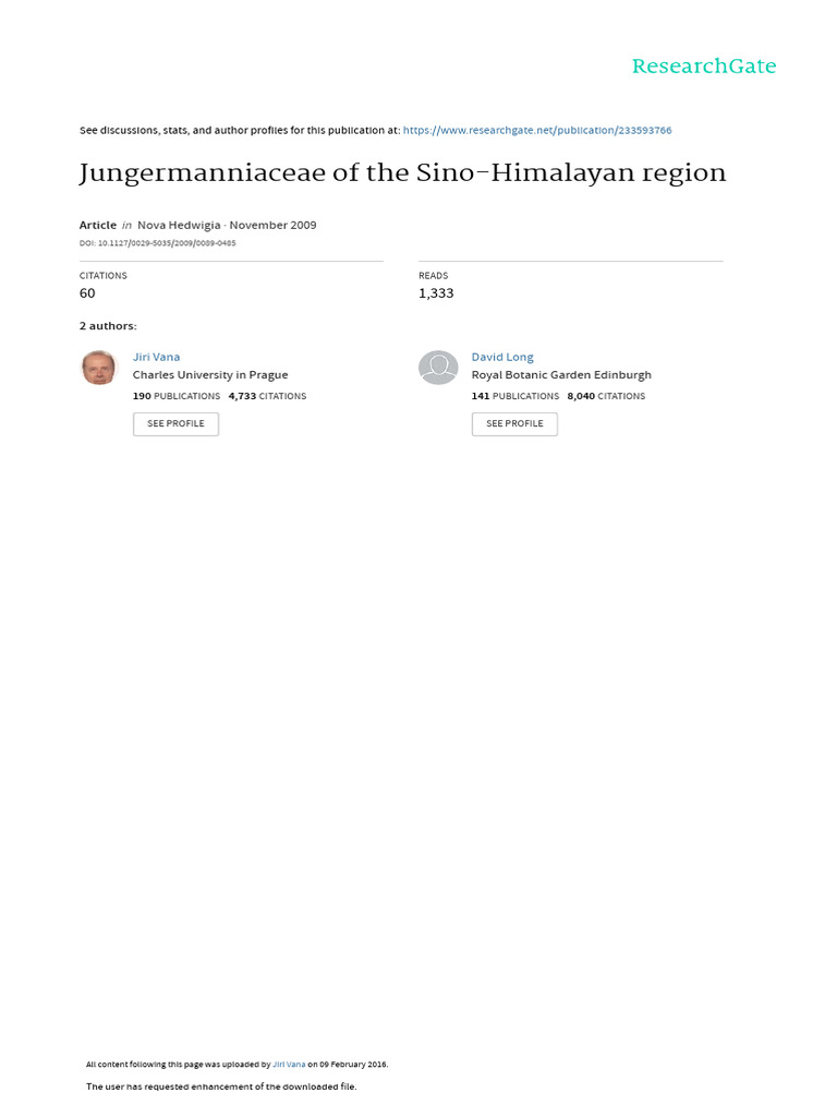 NovaHedwigia2009 Va Long Jungermannia | PDF | Leaf | Himalayas