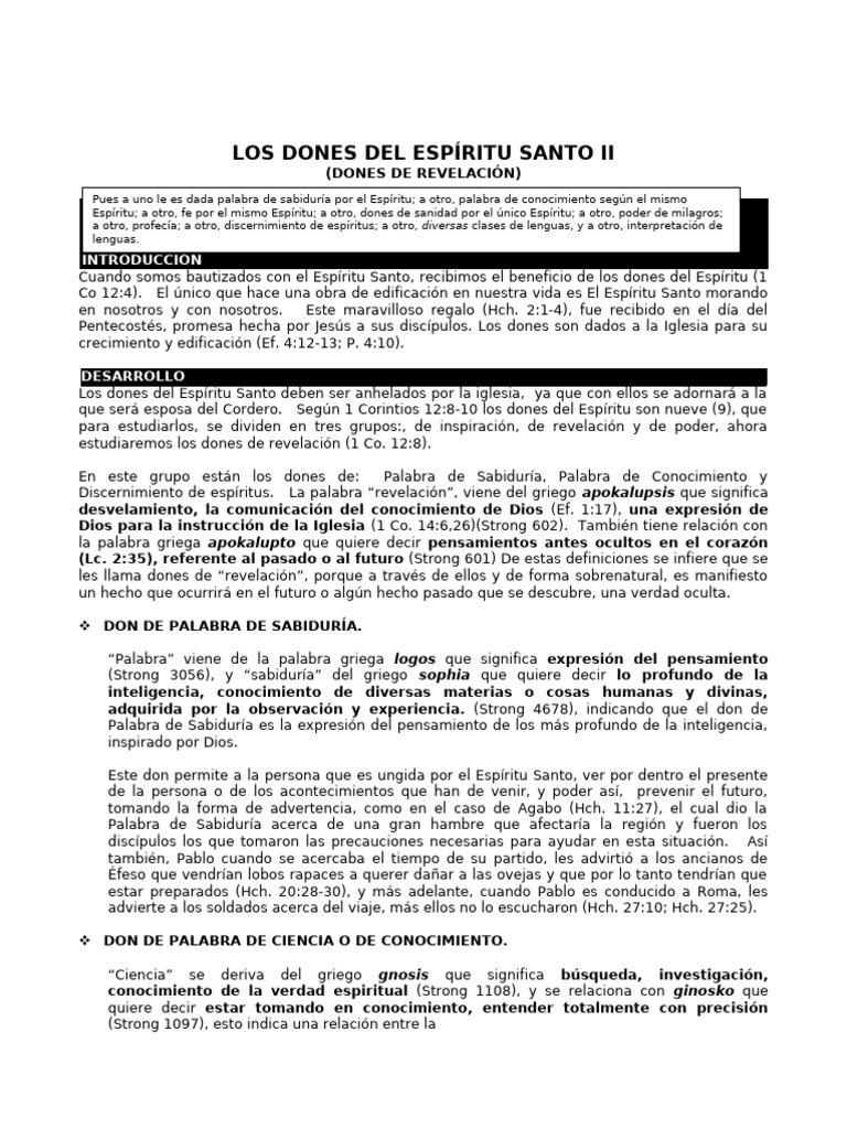Dones de Revelación del Espíritu Santo | PDF | espíritu Santo | Pablo ...