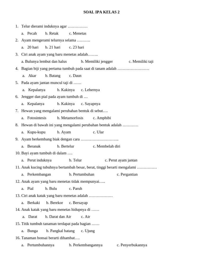 Soal Olim Ipa Kelas 2 | PDF