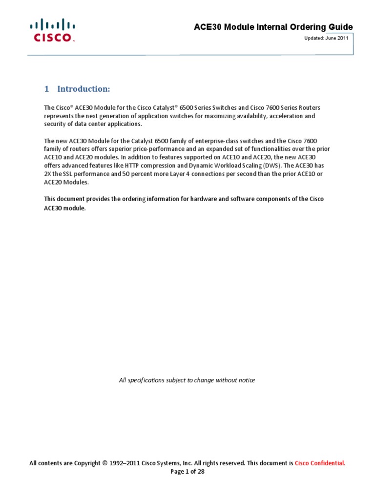 ACE30 Module Internal Ordering Guide | PDF | Cisco Systems | Computer ...