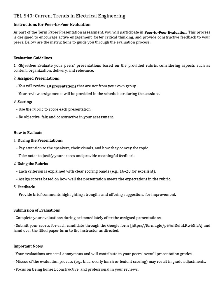 Peer Evaluation Guide for Presentations | PDF | Rubric (Academic ...