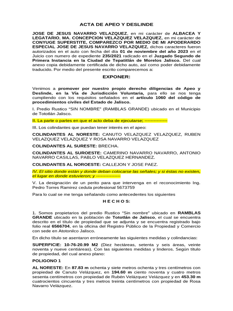 Acta de Apeo y Deslinde Ramblas | PDF