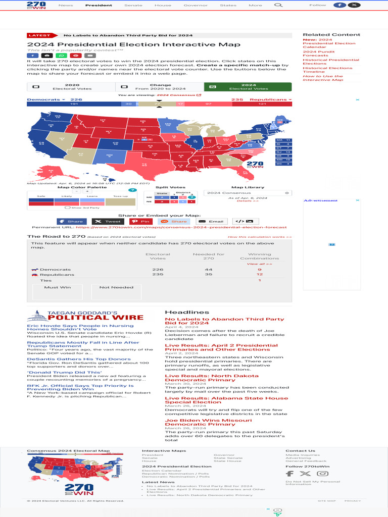 270toWin - 2024 Presidential Election Interactive Map | PDF ...