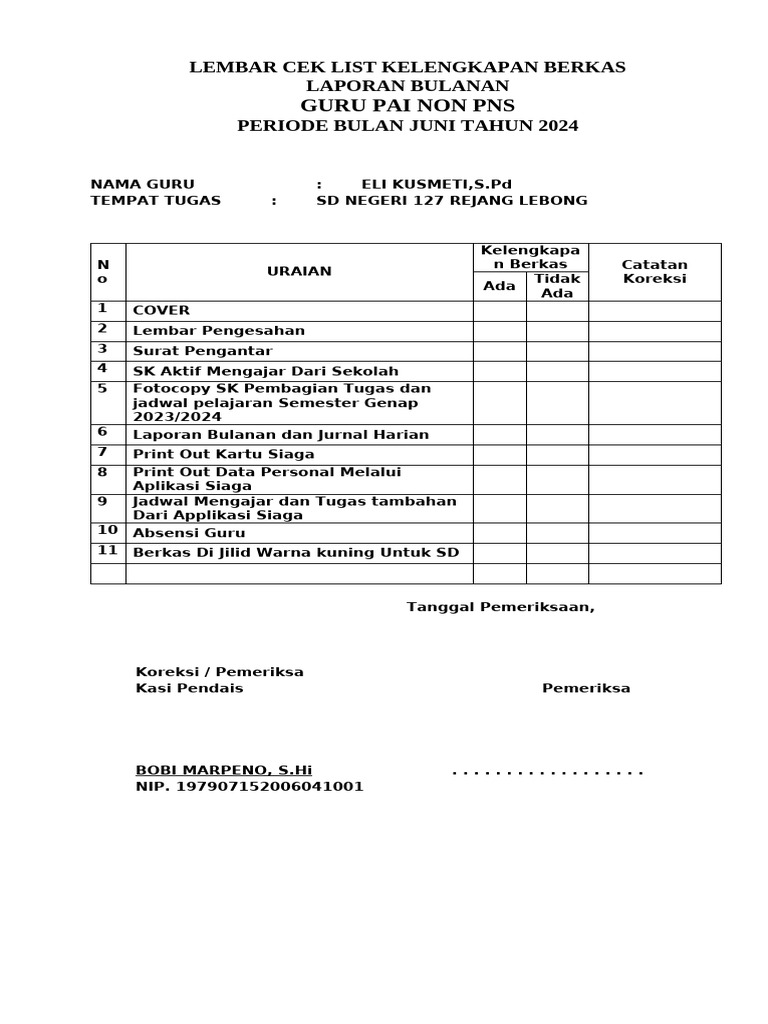 LEMBAR CEK LIST KELENGKAPAN BERKAS | PDF