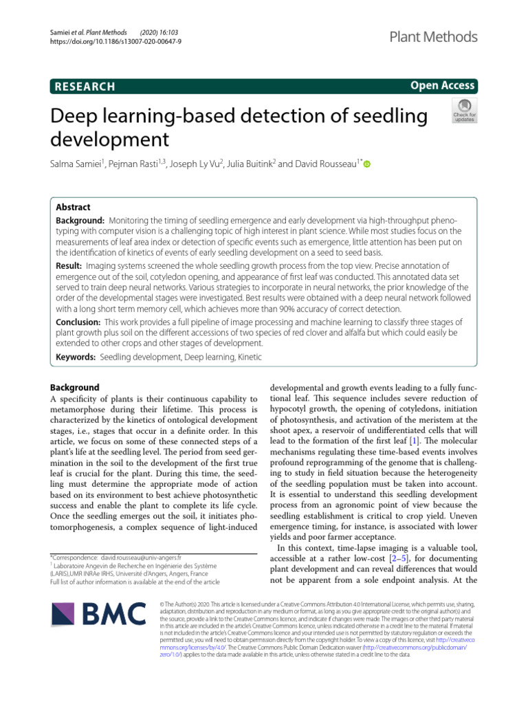 2020 - Deep Learning-Based Detection of Seedling Development | PDF | Sensitivity And Specificity ...
