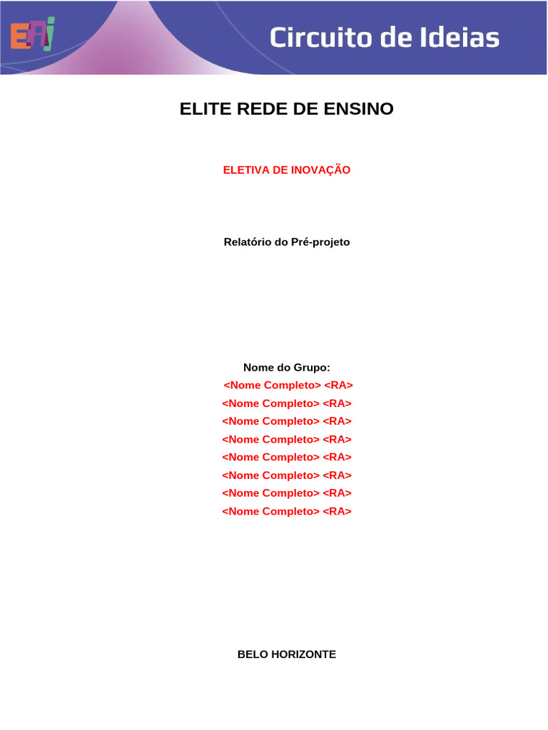 Relatório Do Pré-Projeto EAI 2 | PDF