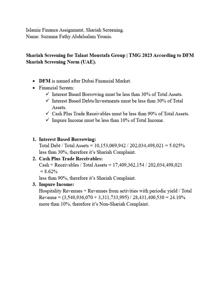 Shariah Screening for Talaat Moustafa Group | PDF