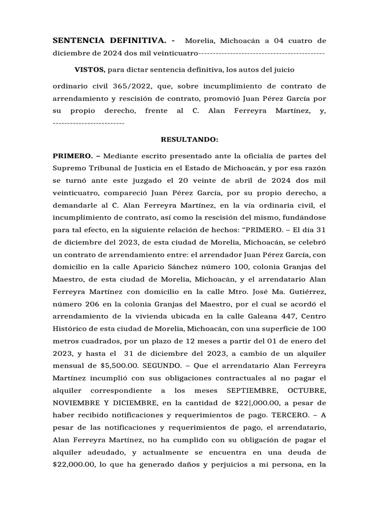 Juicio por Incumplimiento de Arrendamiento | PDF | Demanda judicial ...