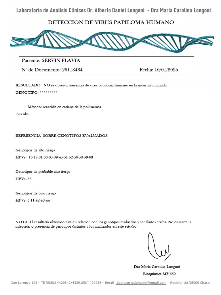 Resultado de HPV en Paciente Servin Flavia | PDF