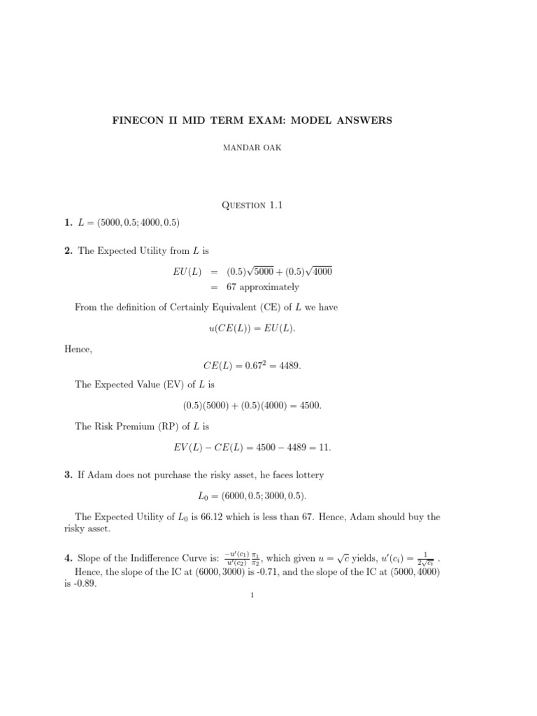 Mid Term Answers | PDF | Utility | Mathematical Economics