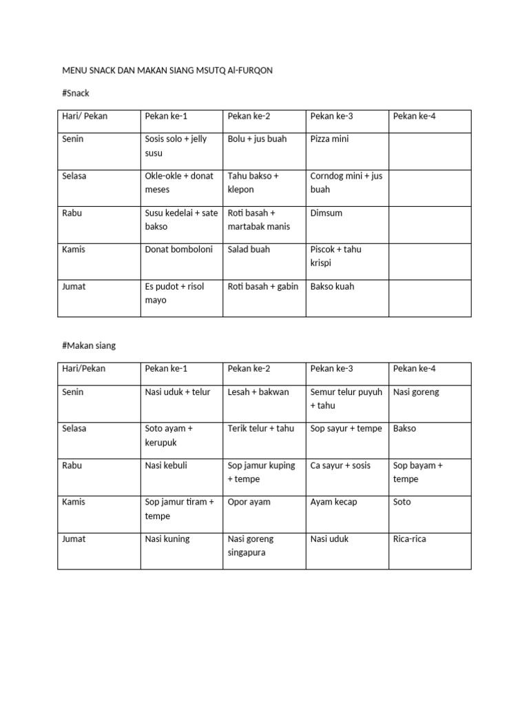 Menu Snack & Maksi 2024-2025 | PDF