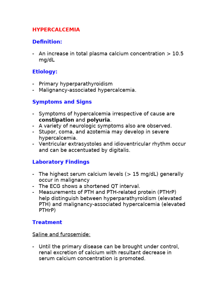 Understanding Hypercalcemia: Causes & Treatment | PDF