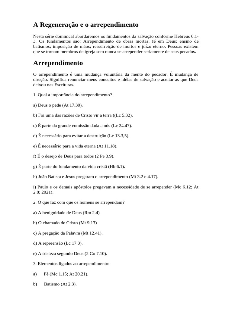 Arrependimento e Regeneração na Salvação | PDF | Pecado | Graça no ...