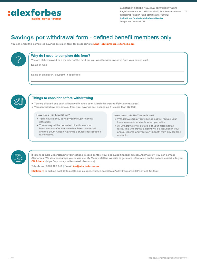 DB-Savings-Pot-Withdrawal-Form | PDF | Taxes | Defined Benefit Pension Plan