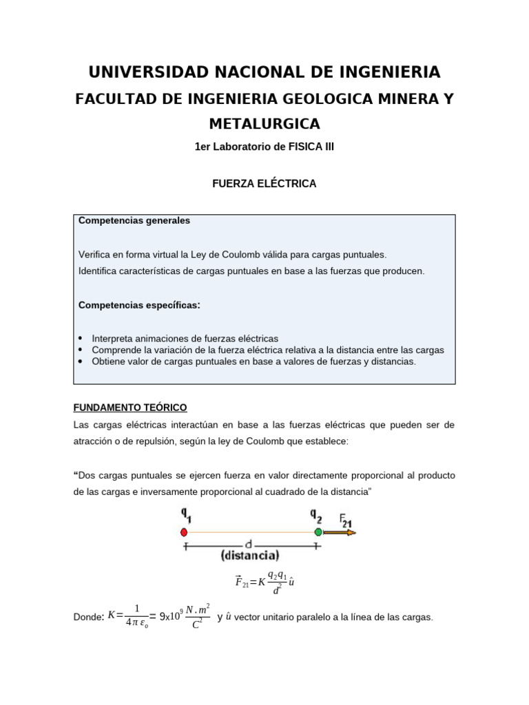 Lab1- Fuerza Electrica | PDF | Fuerza | Vector Euclidiano
