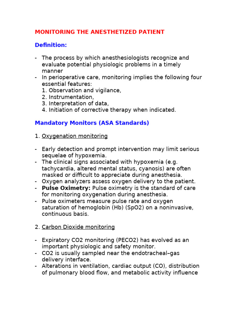 MONITORING THE ANESTHETIZED PATIENT | PDF | Anesthesia | Heart