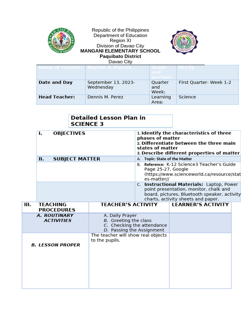 Q1. SCIENCE3 DLP | PDF | Liquids | Gases
