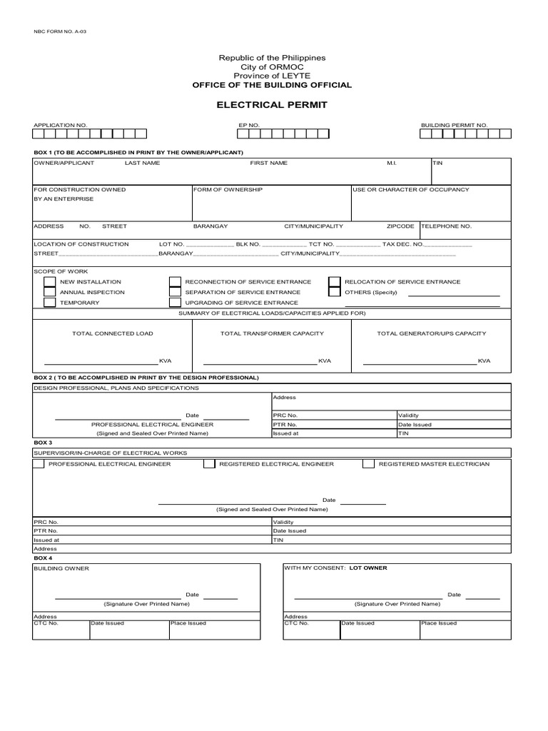 Electrical Permit-New Copy - XLS - City Government of Ormoc | PDF